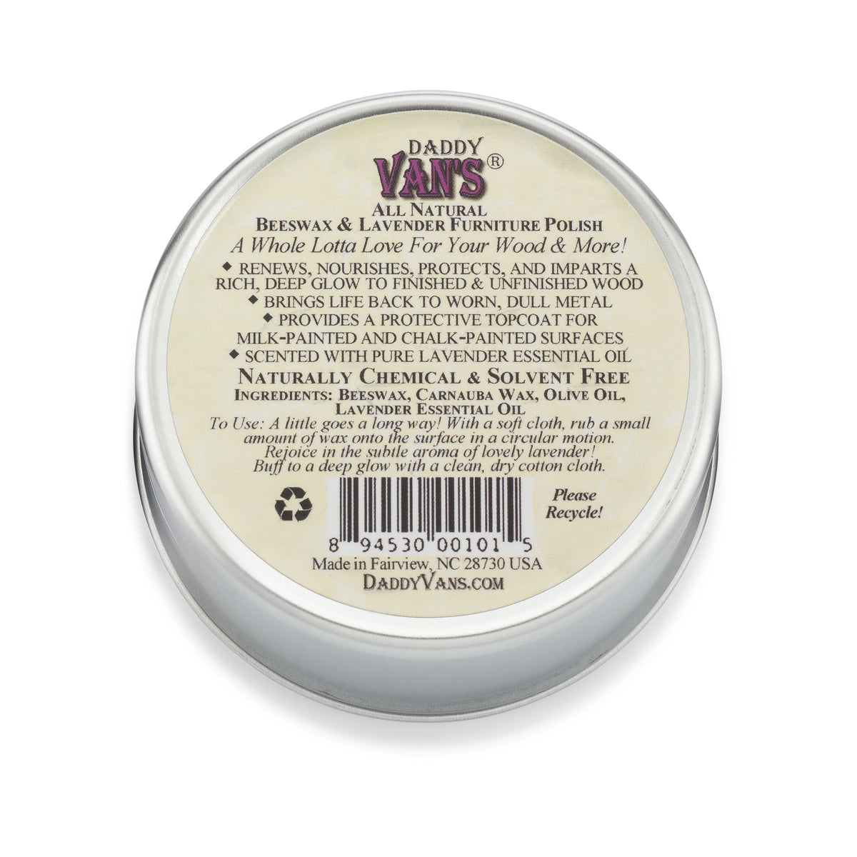 Daddy Van's All Natural Beeswax & Lavender Furniture Polish Wood Wax