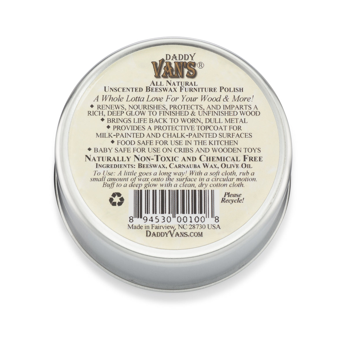 Daddy Van's All Natural Unscented Beeswax Furniture Polish Wood Wax
